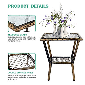 IBITION 3-Piece Outdoor Rocking Chairs Set of 2， Wicker Patio Furniture Modern Rattan Chair Conversation with Cushions & Glass Table for Garden,Backyard, Bistro(Khaki)