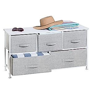 mDesign 21.65" High Steel Frame/Wood Top Storage Dresser Furniture Unit with 5 Removable Fabric Drawers - Wide Bureau Organizer for Bedroom, Living Room, Closet - Lido Collection, Gray