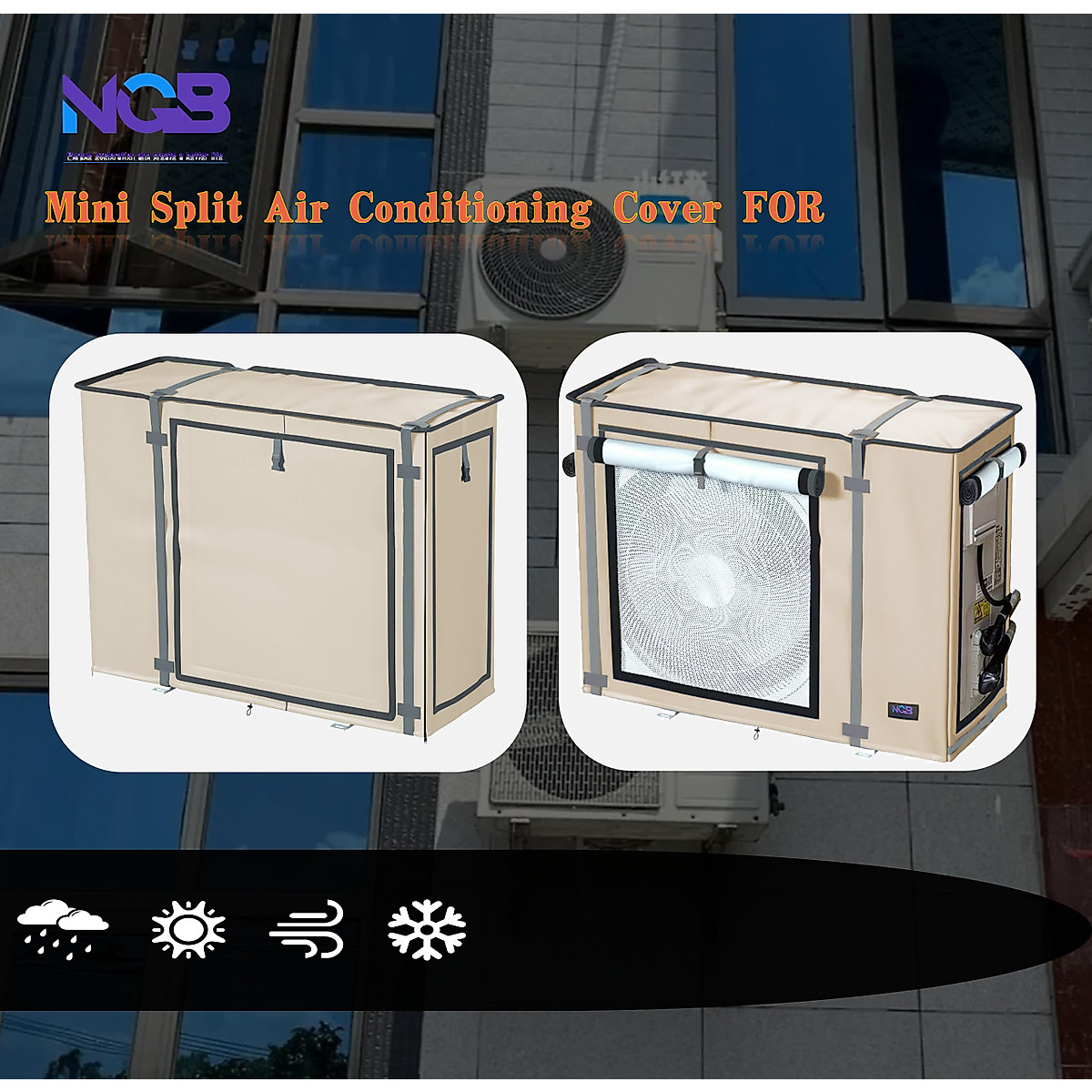 NGB Mini Split Cover for Air Conditioner Outdoor Unit,38.2 "L x17 "W x32.7"H for Ductless Air Conditioning Protected Operation Universal for Mini Split Condenser HVAC Units All Seasons.