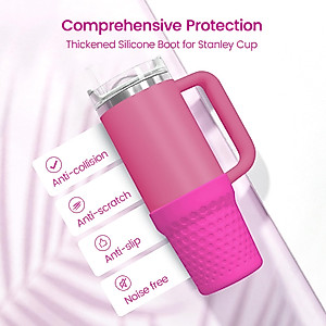 Uvafly Silicone Boot for Stanley, Cup Bottom Protector Sleeve Accessories for Stanley Quencher H2.0 FlowState Tumbler 40oz / Stanley Adventure Quencher Tumbler 40oz (Rose red)