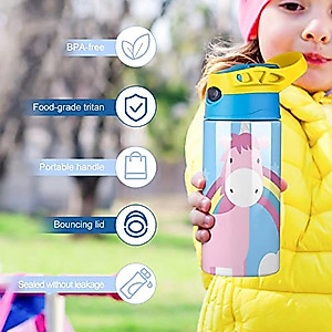 Thermos Cup 500Ml Rainbow Unicorn Insulated Water Bottle With Straw For Sports And Travel 7.5x2.7 in