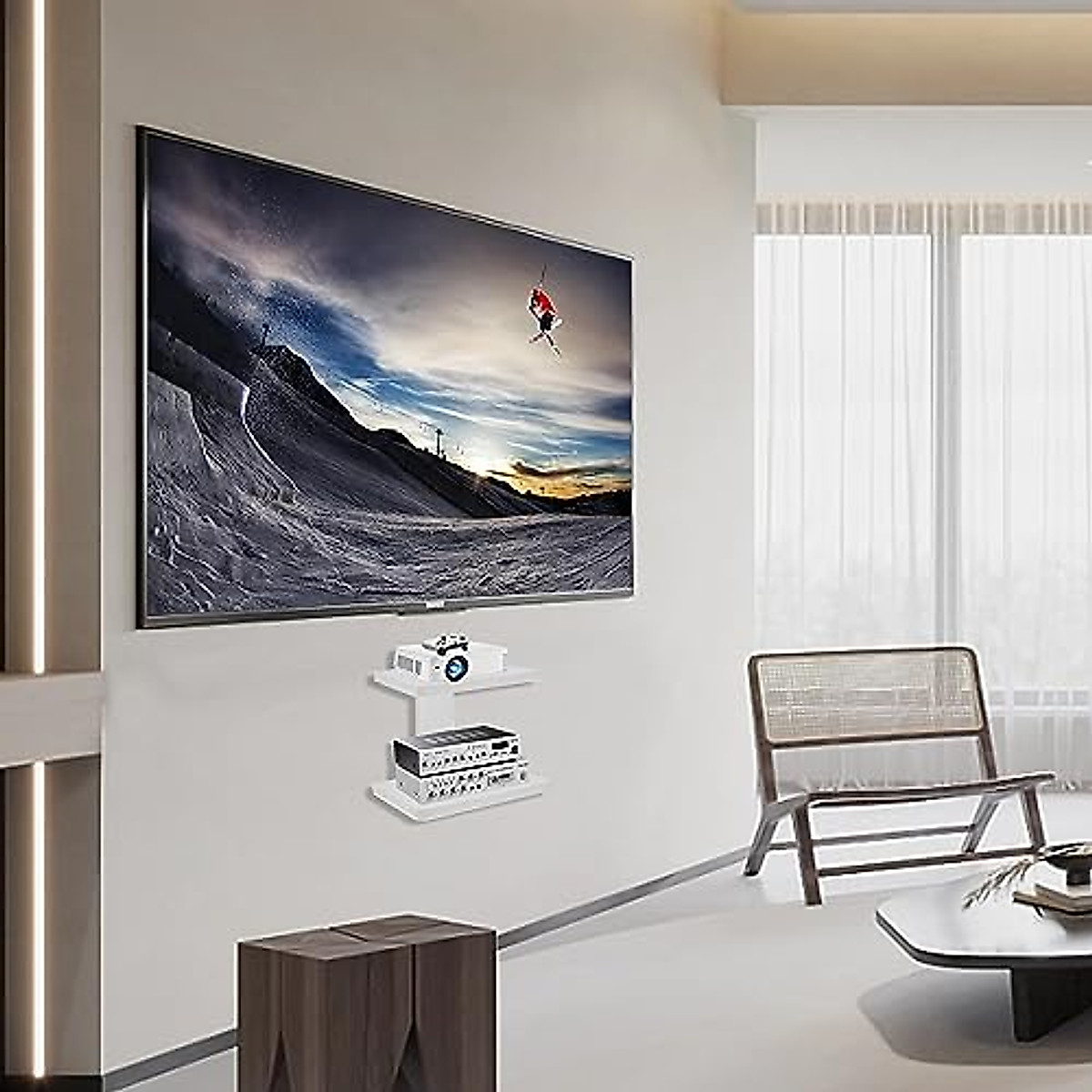 Siondoux Floating Entertainment Shelf - Wooden DVD & TV Shelf for Wall, Perfect for Projector, PS5, DVD Player, Game Console, Cable Box