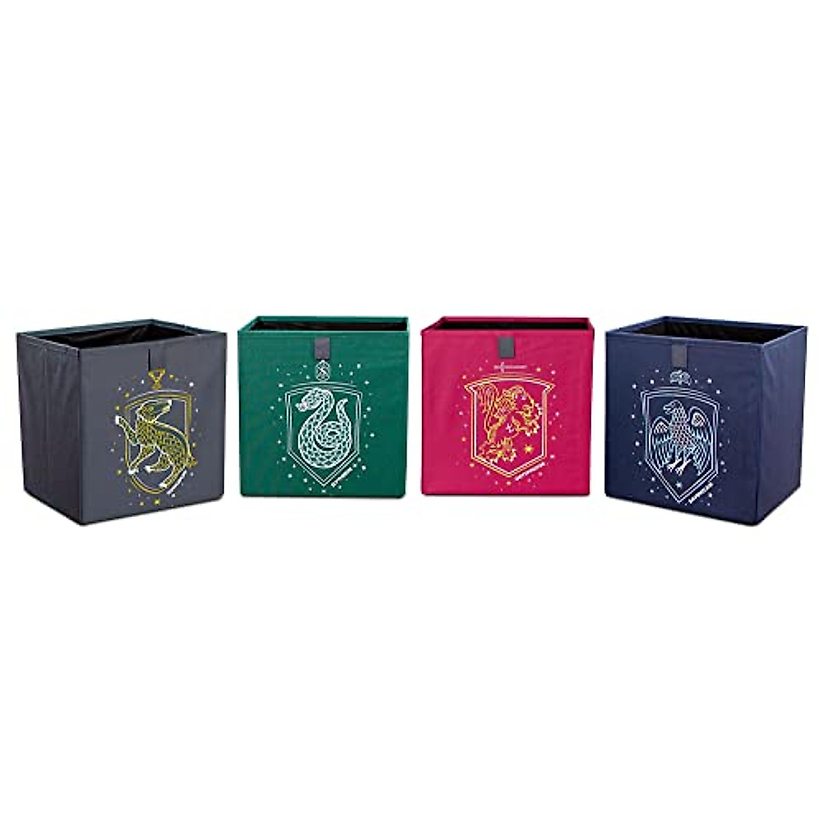Harry Potter Hogwarts Houses 11-Inch Storage Bin Cube Organizers, Set of 4 | Fabric Basket Container, Cubby Cube Closet Organizer | Wizarding World Gifts And Collectibles
