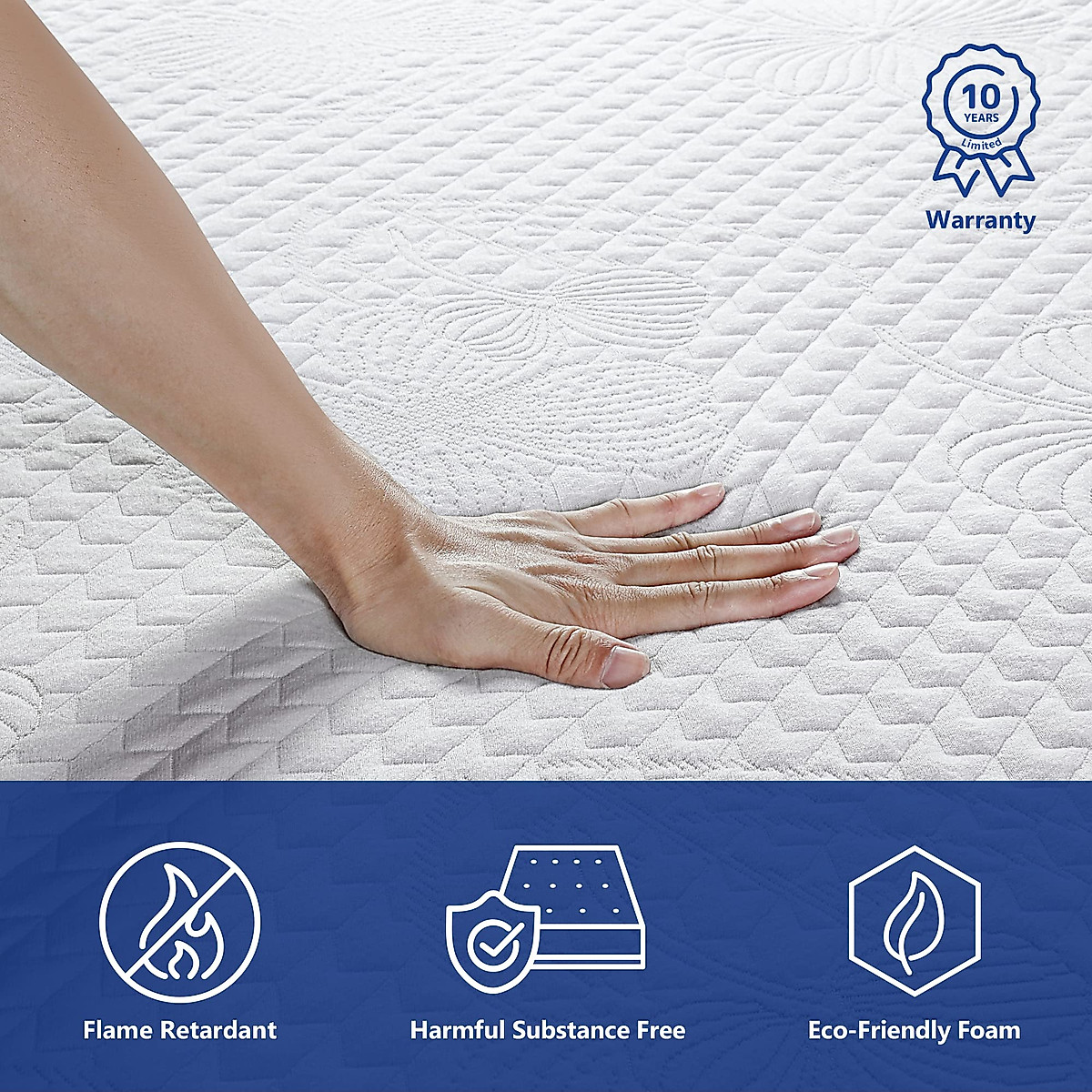 Olee Sleep 10 Inch Gel Infused Layer Top Memory Foam Mattress, Cal King, Blue