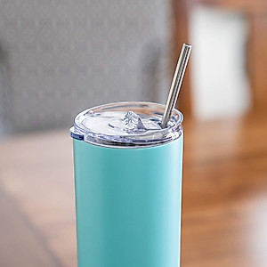 STRATA CUPS Multicolor Skinny Tumbler with Lid and Straw (4 Pack) - 20 Oz Double Wall Insulated Stainless Steel Slim Tumbler with Straw Cleaner, Reusable Metal Tumbler for Hot and Cold Drinks