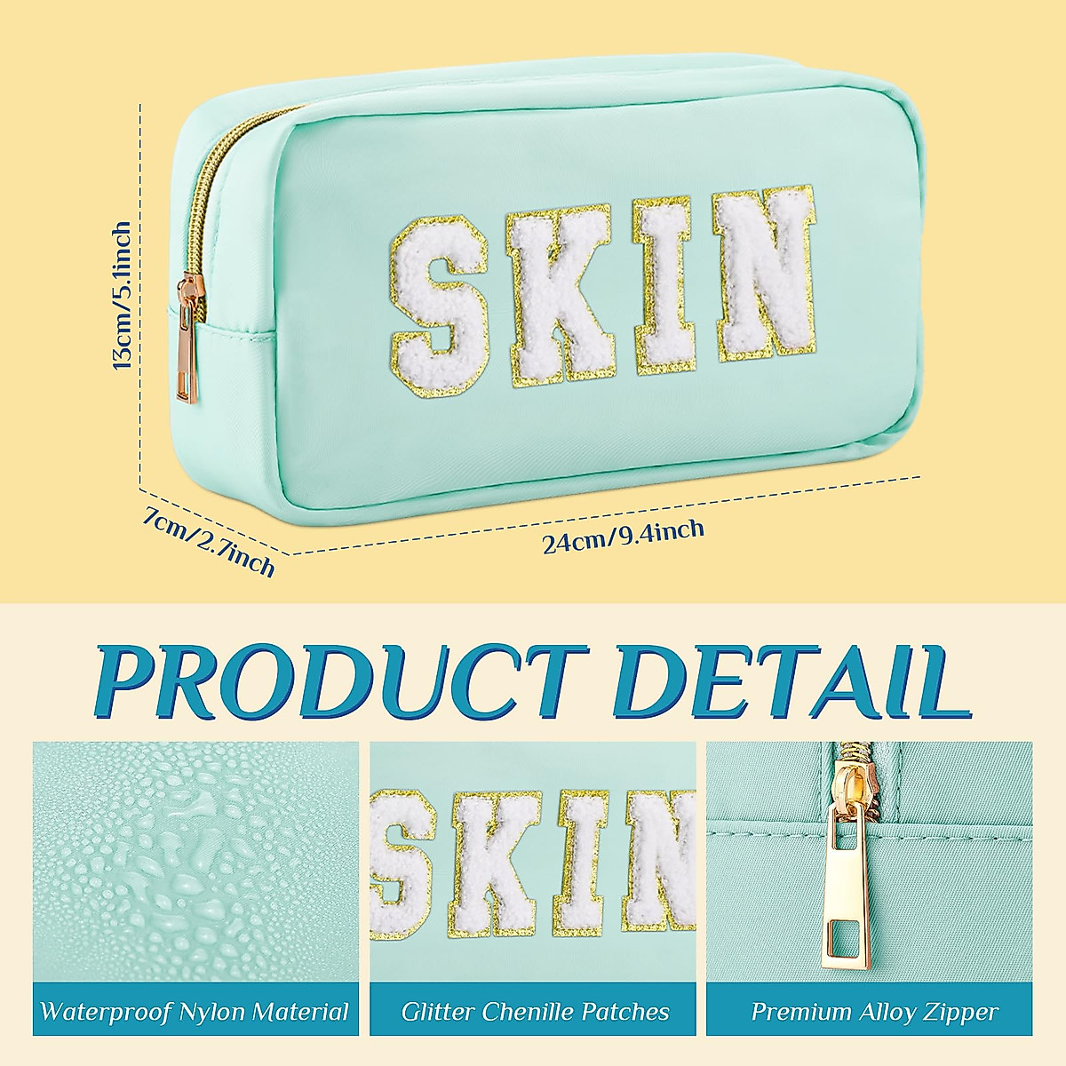 4 Pcs Preppy Makeup Bag Chenille Letter Nylon Cosmetic Bag Makeup Bag Toiletry Cosmetic Case Preppy Bag with Zipper Stuff Bag Cosmetic Pouch Makeup Pouch for Women Teen Girl (Pastel Colors)