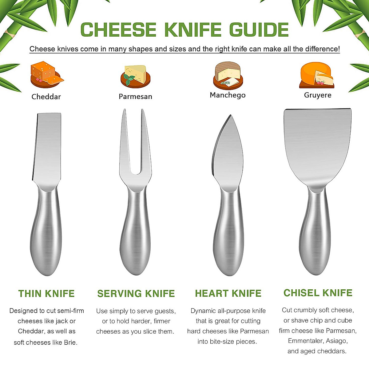 MH Zone Bamboo Cheese Board Set Charcuterie Board Cheese Plate Cheese Tray with Integrated Drawer, 4 Stainless Steel Knife and 4 Fork, for Family, Friend or Lover