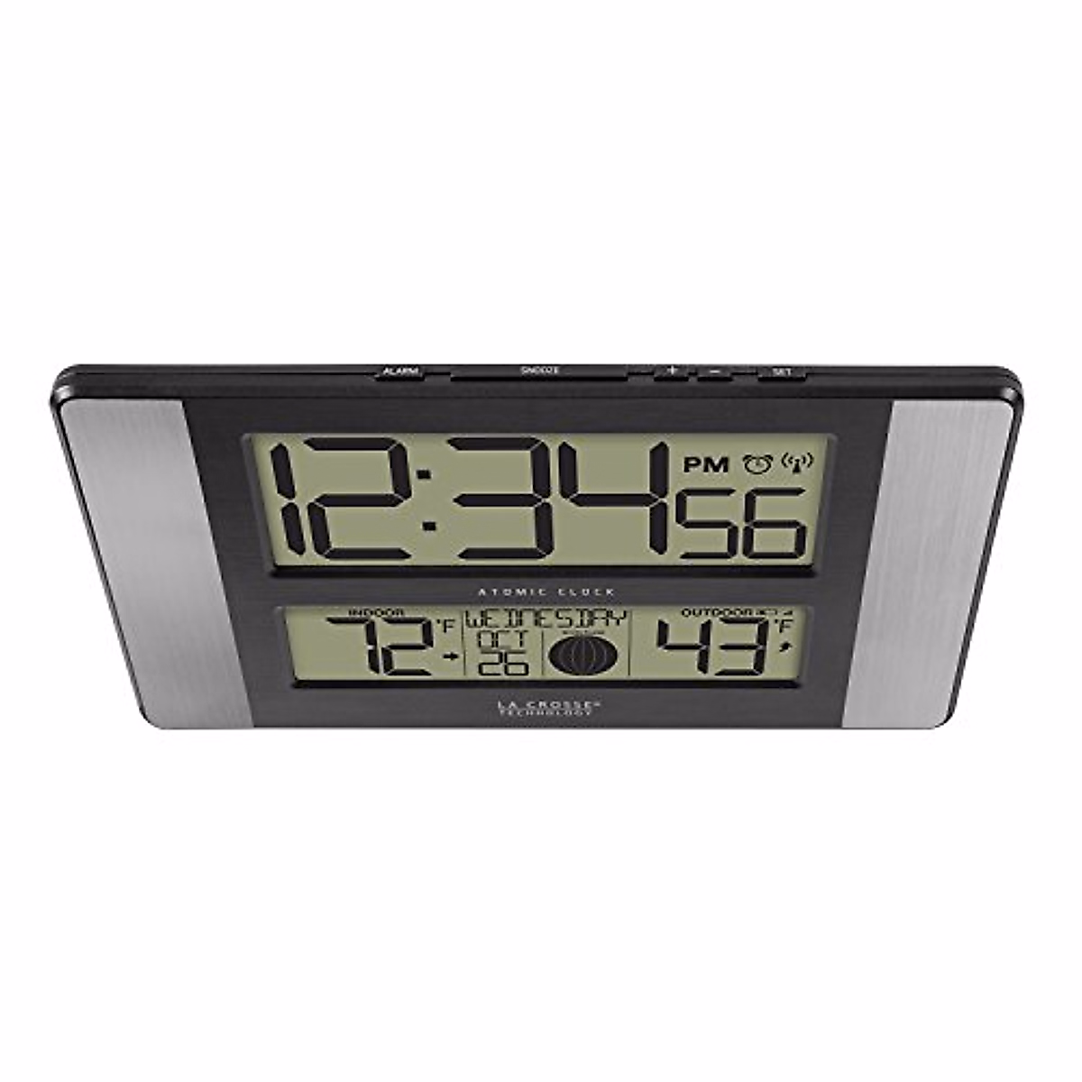 La Crosse Technology 513-1417AL-INT Atomic Clock w Outdoor Temp, Grey/Black