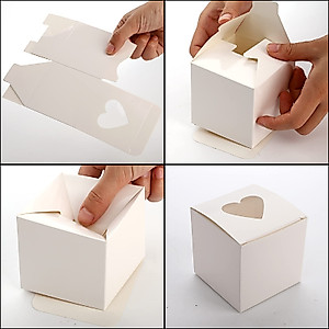 Suwimut 100 Pack Individual Cupcake Box with Heart Shaped Window, 3 Inch Small White Single Cupcake Box Carrier Container for Cookie Muffin Cocoa Bombs, Togo Boxes for Birthday Wedding Party Favors