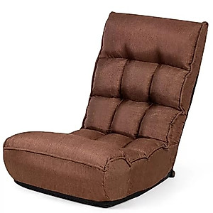 MUSUMI 4-Position Adjustable Floor Chair Folding Lazy Sofa Cushioned Couch Lounger New Foldable Couch Upholstered Couch Recliner, Easy to Store (Brown)
