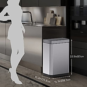 Mbillion Touchless Infrared Motion Sensor Trash Can 13.2 Gallons, Rectangular Stainless Steel Finish Hands-Free Automatic Open Smart Garbage Can for Home and Office Steel Brushed