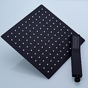 HANEBATH Matte Black Shower Faucet Set Complete with 10 Inch Rainfall Shower Head, Wall Mounted Shower Fixtures with Valve and Trim Kit