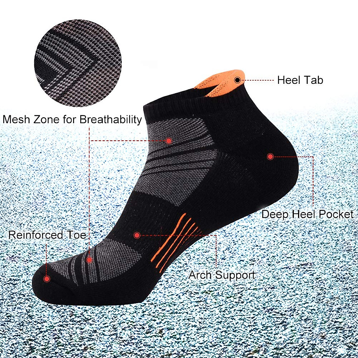 JOYNÉE Mens Ankle Low Cut Athletic Tab Socks for Men Sports Comfort Cushion Sock 6 Pack,Black,Sock Size 10-13