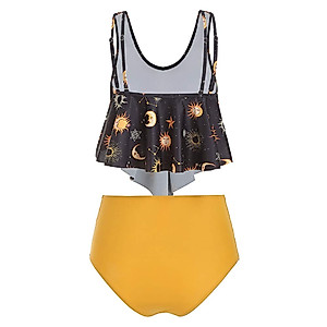 SevenDwarf Women's Sun Stars Moon Flounce High Waisted Tankini Swimsuit