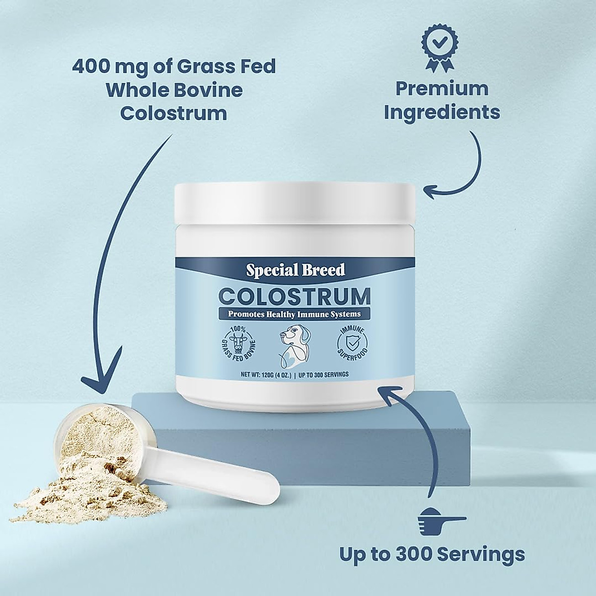 Special Breed Bovine Colostrum for Dogs and Cats, Immune Support Supplement for Allergy and Itch Relief, Grass Fed Colostrum Powder (120 Grams)