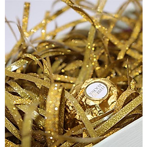 Glitter Crinkle Paper Shred Filler Filling for Package, Gold Glitter Raffia Paper Shredded Paper Filling Gift Basket Grass,Gold Crinkle Cut Paper Wrapping Paper For Gift Wrapping Filling Supplies