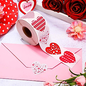 Konsait 500 Pieces Valentine’s Day Heart Stickers, Red Heart Happy Valentines Day Roll Stickers, Sweet Love Decoration Stickers for Valentine’s Day Wedding Gifts Scrapbooking Cards Envelopes