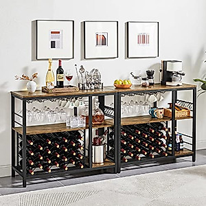 Topeakmart Kitchen Buffet Cabinet Sideboard Wine Bar Cabinet with Glasses Holder, Multi-Function Storage Cabinet for Liquor and Glasses, Coffee Bar Table for Dining Room Hallway Entrance, Rustic Brown