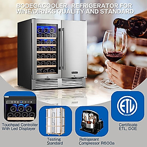 BODEGACOOLER 30 Inch Wine and Beverage Refrigerator,Dual Zone Wine Beverage Cooler with French Door,Under Counter Freestanding Wine Beer Fridge,Hold 31 Bottles and 100 Cans with Safety Locks