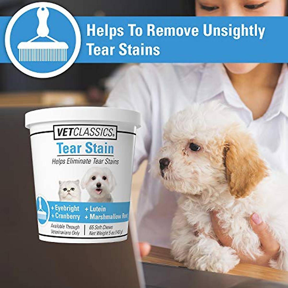 Vet Classics Tear Stain Supplements for Dogs, Cats – Helps to Prevent and Eliminate Tear Stains for Dog, Cat Breeds – Pet Supplement, Pet Immune Support – 65 Soft Chews
