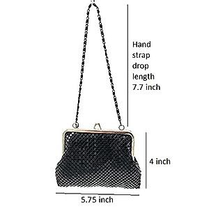 X-Small Women clutch metal mesh purse Hand strap carry for Cocktail Party Prom Wedding Banquet (Black)