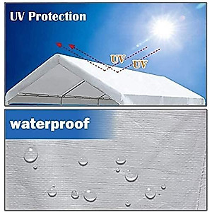 FORALEBEN Carport Replacement Canopy Cover for 10 x 20 Car Tent Top Garage Shelter Outdoor White (Only Top Cover, Frame Not Included)