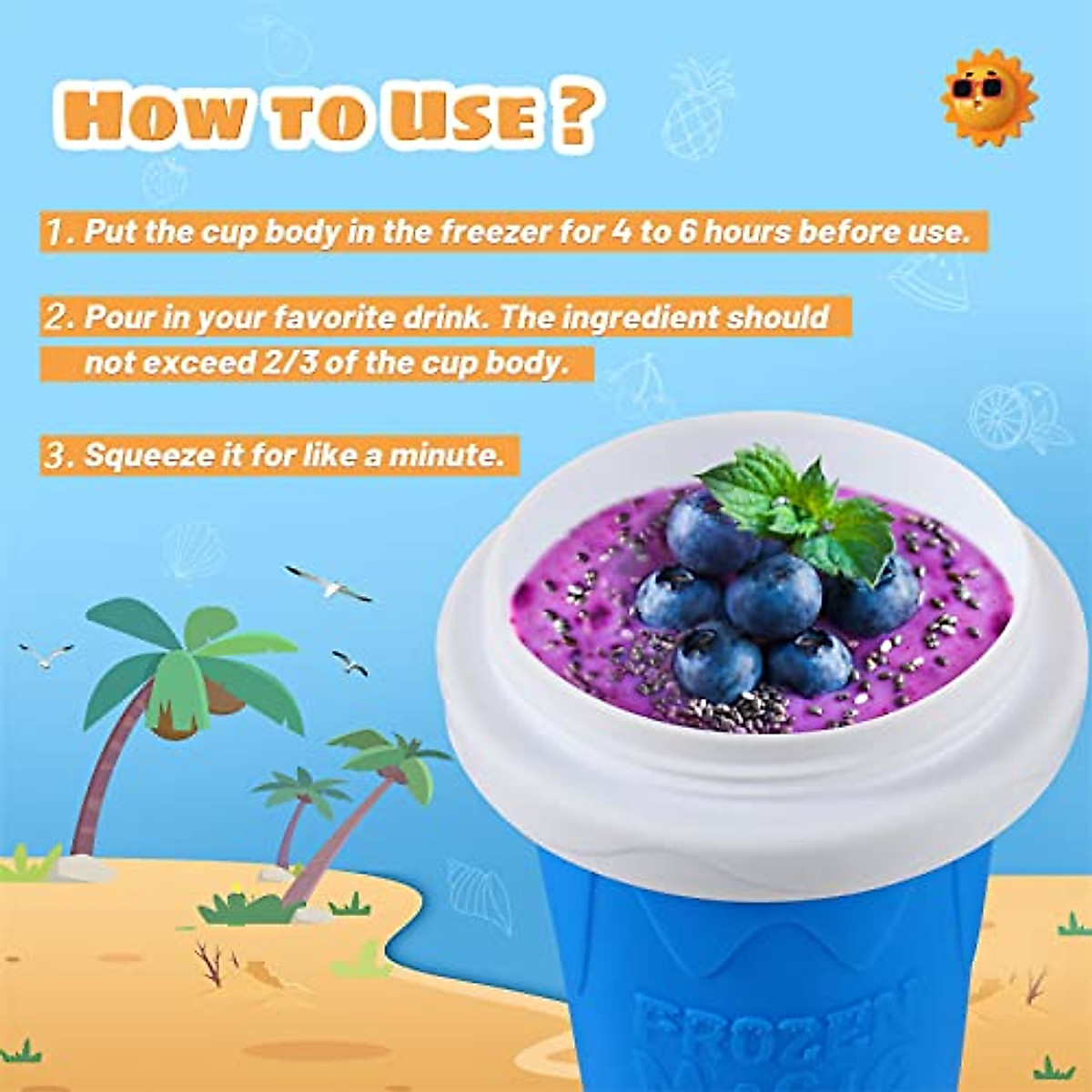 Slushie Maker Cup, Slushie Maker Magic Squeeze Cup Double Layer Squeeze Cup, Homemade Milkshake Maker Cooling Cup DIY for Family (Blue)