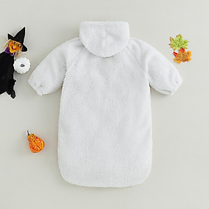 BOIBOKOKO Baby Girl Boy Halloween Costumes Ghost Long Sleeve Hoodie Romper Jumpsuit Cute Baby Halloween Outfit (White, 0-3 Months)
