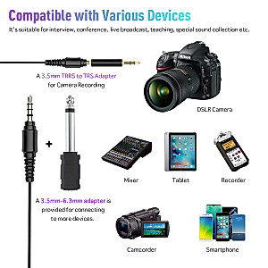 SYNCO Lav-S6M Lavalier Microphone, 3.5mm Audio-Monitor Port Clip-on Condenser Mic Support USB Charging, 6M/19.7 FT Cable Noise Reduction for YouTube, Interview, Conference, Live Broadcast