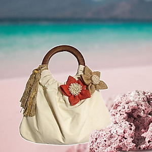 athizay top handle handbags Handcrafted Bow Jute Flower wooden handles potli bags for women artisan hand carry bags (Off white, Orange, Brown)