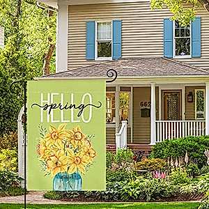 AVOIN colorlife Hello Spring Daffodil Garden Flag 12x18 Inch Double Sided Outside, Floral Mason Jar Seasonal Yard Outdoor Flag