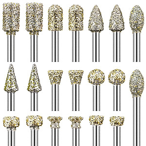 Diamond Grinding Burr Drill Bit, 20 PCS Diamond Burr Set with 1/8 Inch Shank Universal Fitment Rotary Tool Accessories for Stone Carving, DIY Grinding, Polishing, Engraving