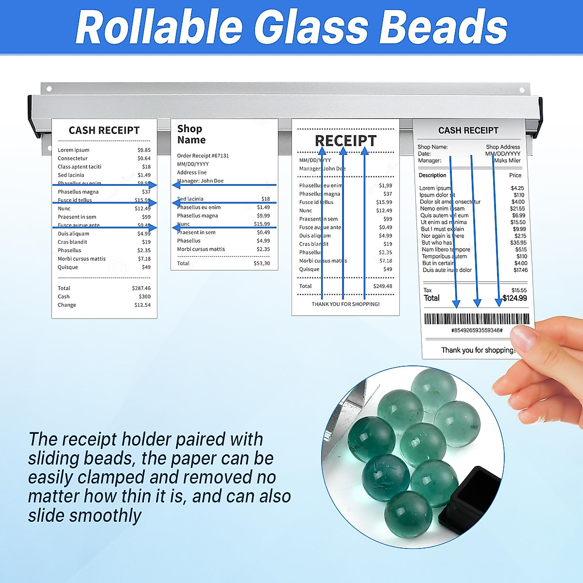 Elesunory 4 Pcs Ticket Holder for Restaurant, Receipt Holder for Restaurant, Keep Orders Organized, 16 in Sliver Aluminum Slide Check Rack and 5.5 in Receipt Spike for Kitchen Office Cafes Bar