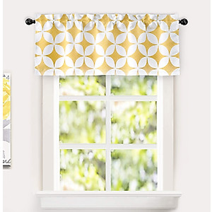 DriftAway Amelia Retro Geo Pattern Round Circle Star Print Blackout Valance Rod Pocket Curtain Single 52 Inch by 18 Inch Plus 2 Inch Header Yellow