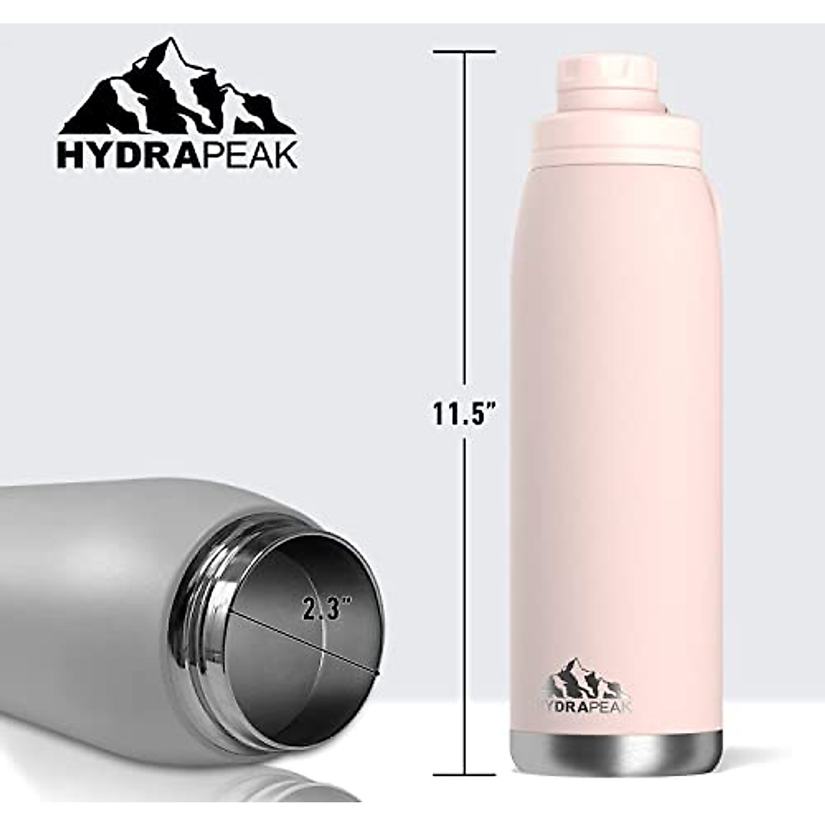 Hydrapeak 40 oz Insulated Water Bottle with Chug Lid - Leak Proof and Spill Proof Double Walled Vacuum Insulated Stainless Steel Water Bottles, Cold for 24 Hours | Hot for 12 Hours (Seashell)