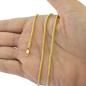 Nuragold 14k Yellow Gold 2.1mm Franco Wheat Spiga Foxtail Chain Pendant Necklace, Mens Womens Jewelry 14" 16" 18" 20" 22" 24"