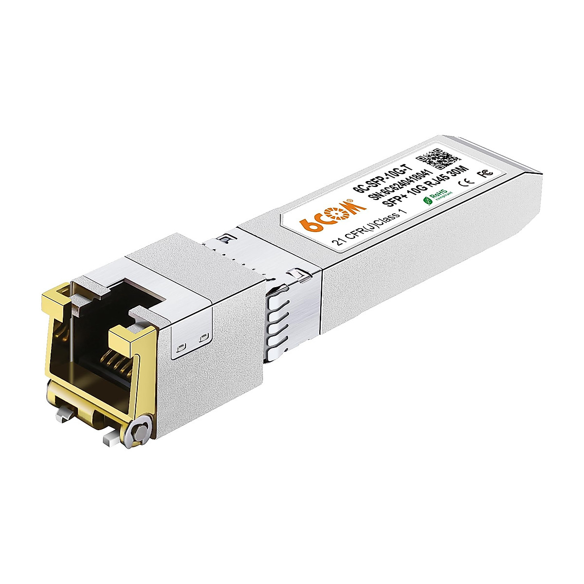 6COM 10GBase-T SFP+ Transceiver, 10G SFP+ to RJ45 Copper Module, CAT.6a/7, up to 30 Meters, compatible for Cisco SFP-10G-T-S, Ubiquiti uacc-cm-rj45-mg, D-Link, Supermicro, MikroTik S+RJ10 and More