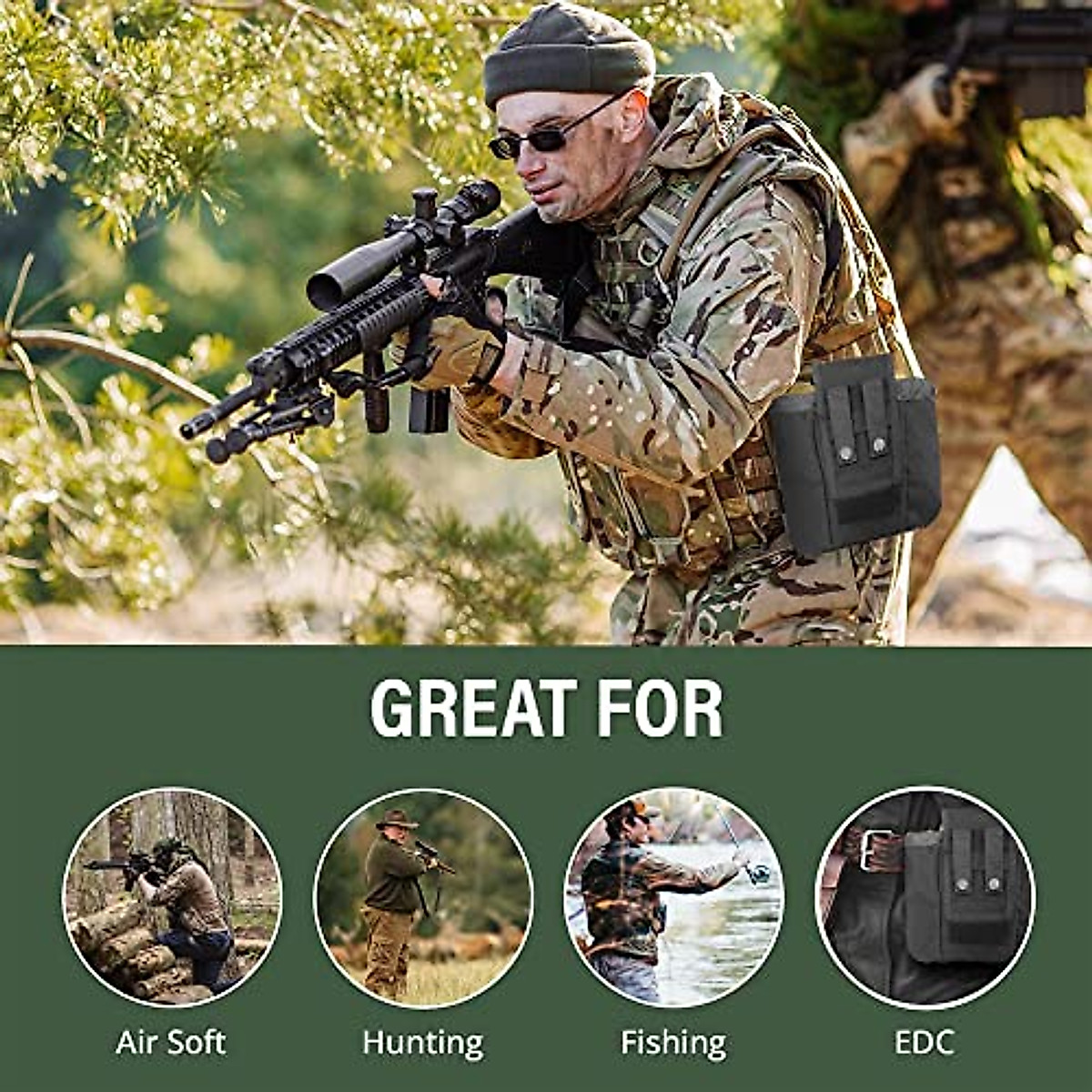 GearHill Molle Dump Pouch Drawstring Roll-Up Tactical Drop Pouch, Lightweight, Durable, Folding Hunting Utility Bag, Ammo Magazine Pouch (Black)