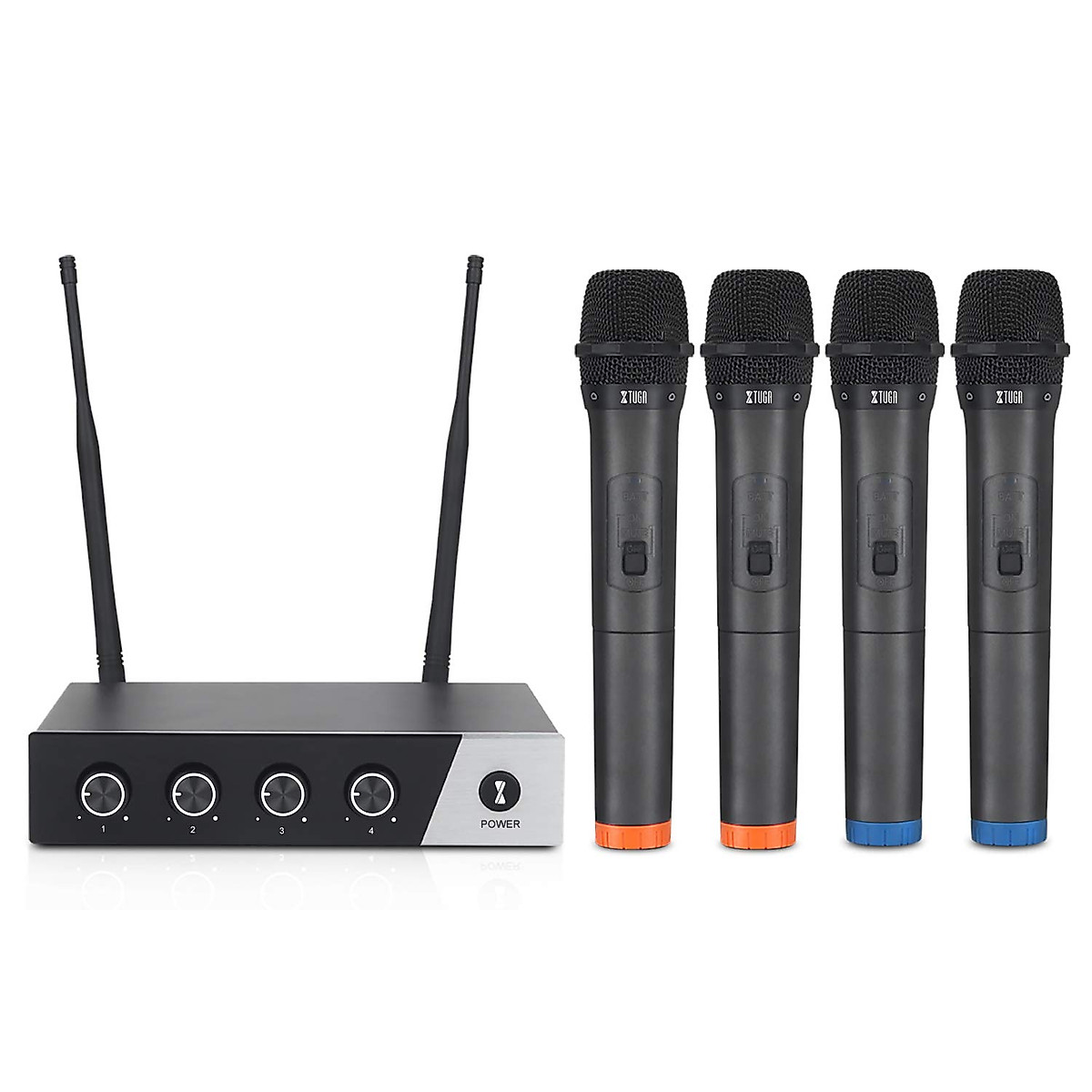 XTUGA S400 Wireless Microphone System, 4-Channel UHF Cordless Mic Set with Four Handheld Mics, Fixed Frequency, Long Range 260ft, Ideal for Church,Karaoke,Weddings, Events