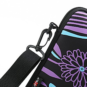AUPET 16 16.5 17-17.3-Inch Water Resistant Neoprene Sleeve Notebook Neoprene Messenger Case Tote Bag with Outside Handle and Adjustable Shoulder Strap & Extra Pocket(Purple Flower)