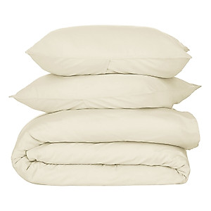 Nate Home by Nate Berkus 300TC 3-Piece Luxe Cotton Sateen Duvet Cover | Ultra Soft, Cool, Bedding Set from mDesign - Full/Queen Size - 1 Duvet Cover/2 Pillow Shams, Antique White (Beige)