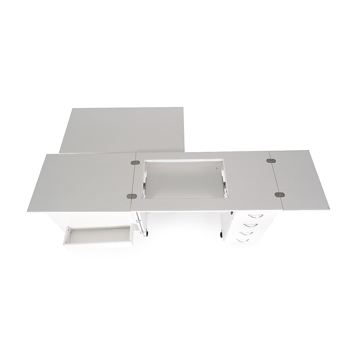 Arrow Classic Sewing Furniture Harriet Full-Size Sewing Cabinet with Hydraulic Machine Lift, Drawers, Expandable Leaves, Locking Wheels - Ash White