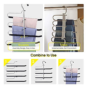 HOUSE DAY Pants Hangers 4 Layers Space Saving Multi Functional Pants Rack Non-Slip Clothes Closet Storage Organizer for Pants Jeans Trouser Skirts Scarf Black (4 Pack)