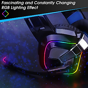 August Gaming Headset EPG100L - Stereo Surround Sound Noise Cancellation Wired Headphones with Adjustable Microphone and RGB Light Compatible PC Mac Tablets Phones