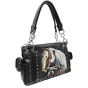 Zelris Dakota Dales Pony Horse Embroidery Mane Western Country Women Conceal Carry CCW Shoulder Handbag Purse (Red)