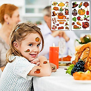 Konsait 130PCS Thanksgiving Tattoo,Thanksgiving Fall Autumn Leaves Tattoos Turkey Day Accessories Autumn Harvest Maple Festival Seasonal Decorations for Kids Girls Boy Gift