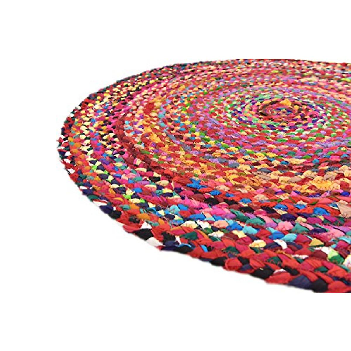 Unique Loom Braided Chindi Collection Area Rug - Layer (3' 3" Round, Multi/ Blue)