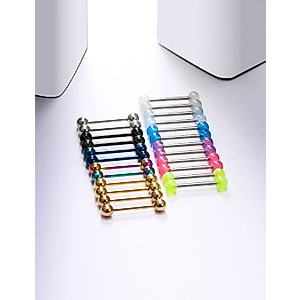 Prjndjw 14G Surgical Steel Tongue Rings Glow in the Dark Tongue Nipple Rings Steel Ball Body Piercing Jewelry for Women Men 24Pcs 16MM