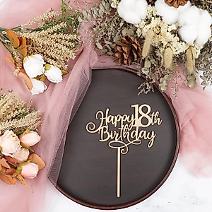 MRAPPY Happy 18th Birthday Cake Topper - Wooden 18th Birthday Decorations for Girls and Boys - 18th Birthday Cake Decor, Photo Booth Props