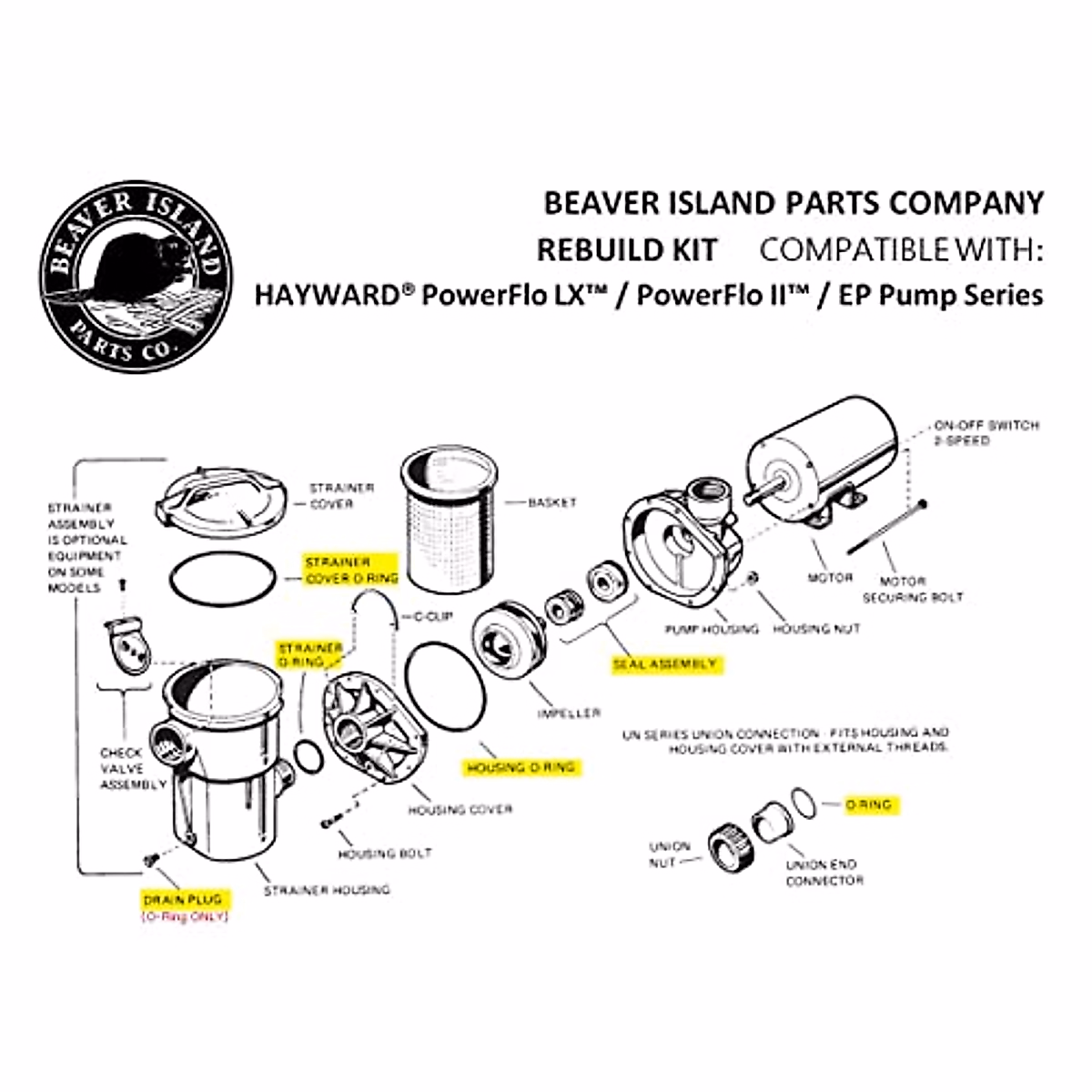 Beaver Island Parts Co. Fits Hayward Power-Flo LX, SP1580 Series Pump O-Ring Seal Gasket Repair Rebuild Kit